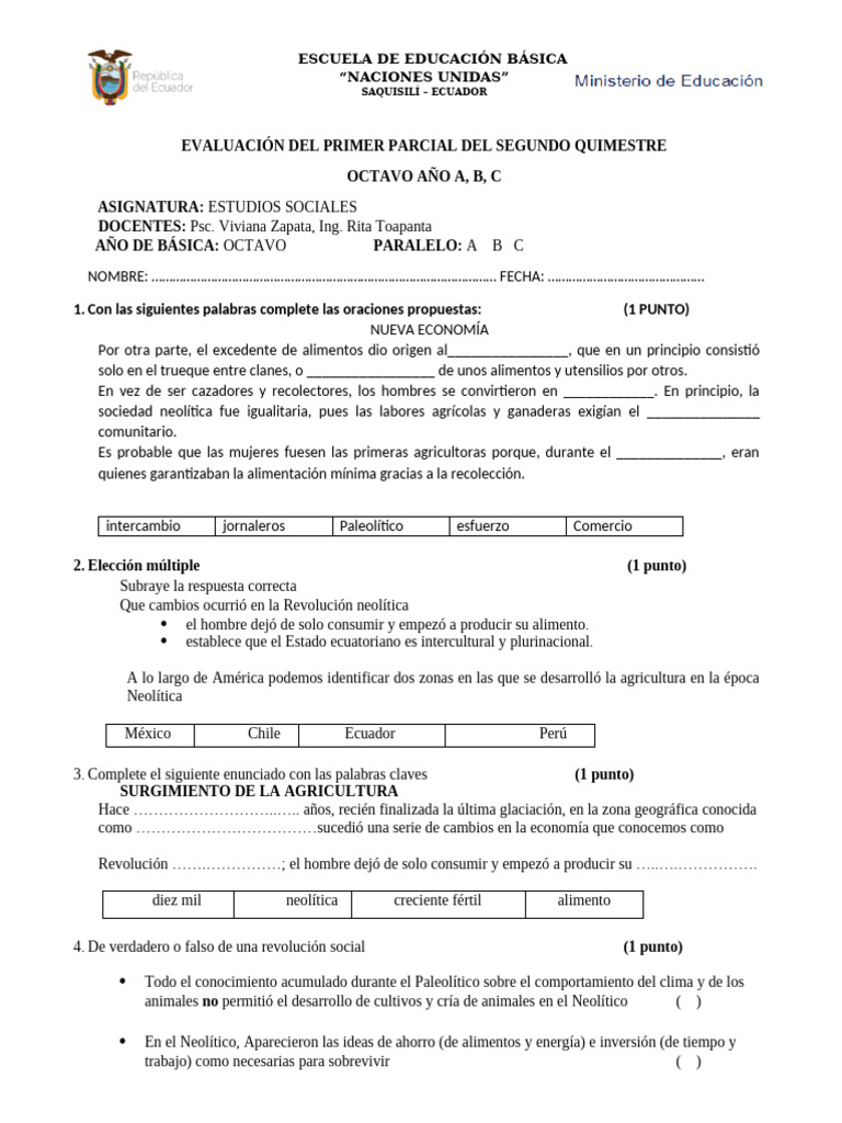 1 Evaluacion Parcial 2Q Eess 8vo | PDF | Mar | Atmósfera