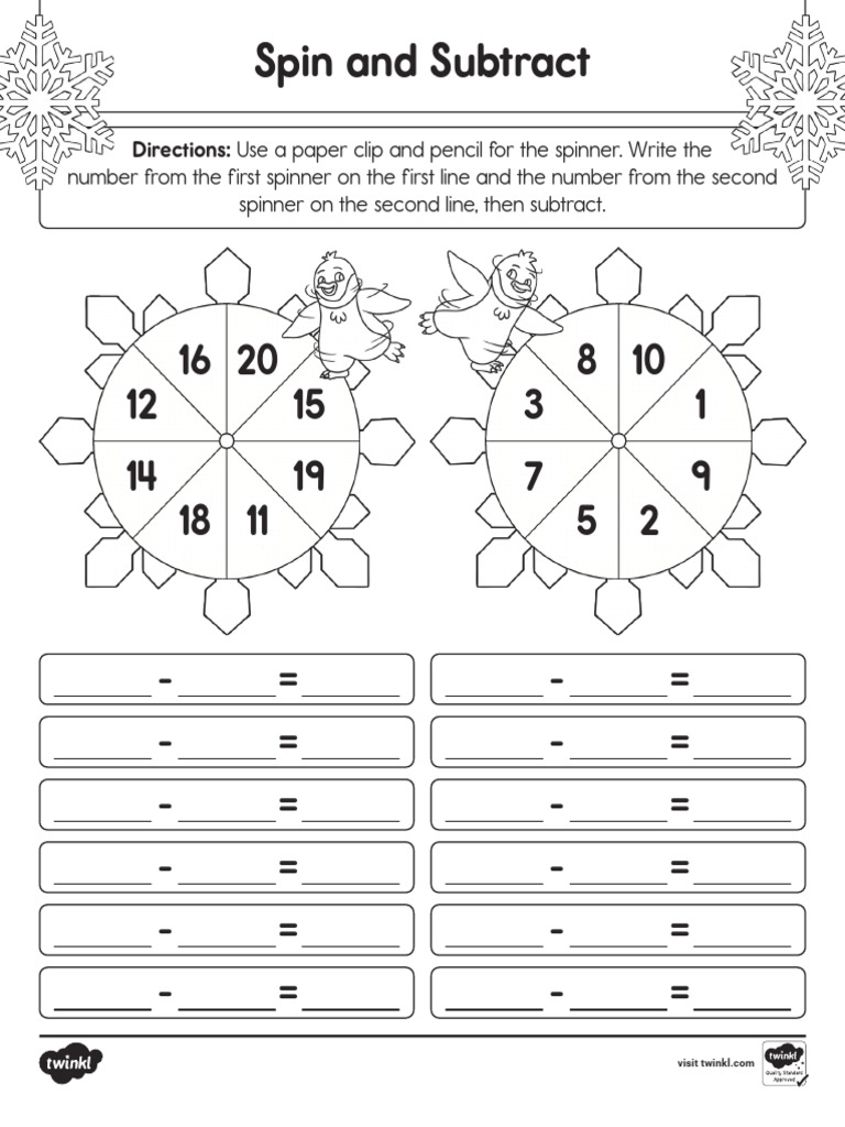 Snowflake Spin and Subtract Within 20 Activity | PDF