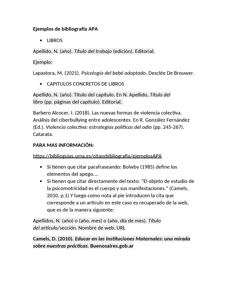 Ejemplos de Bibliografía APA | PDF