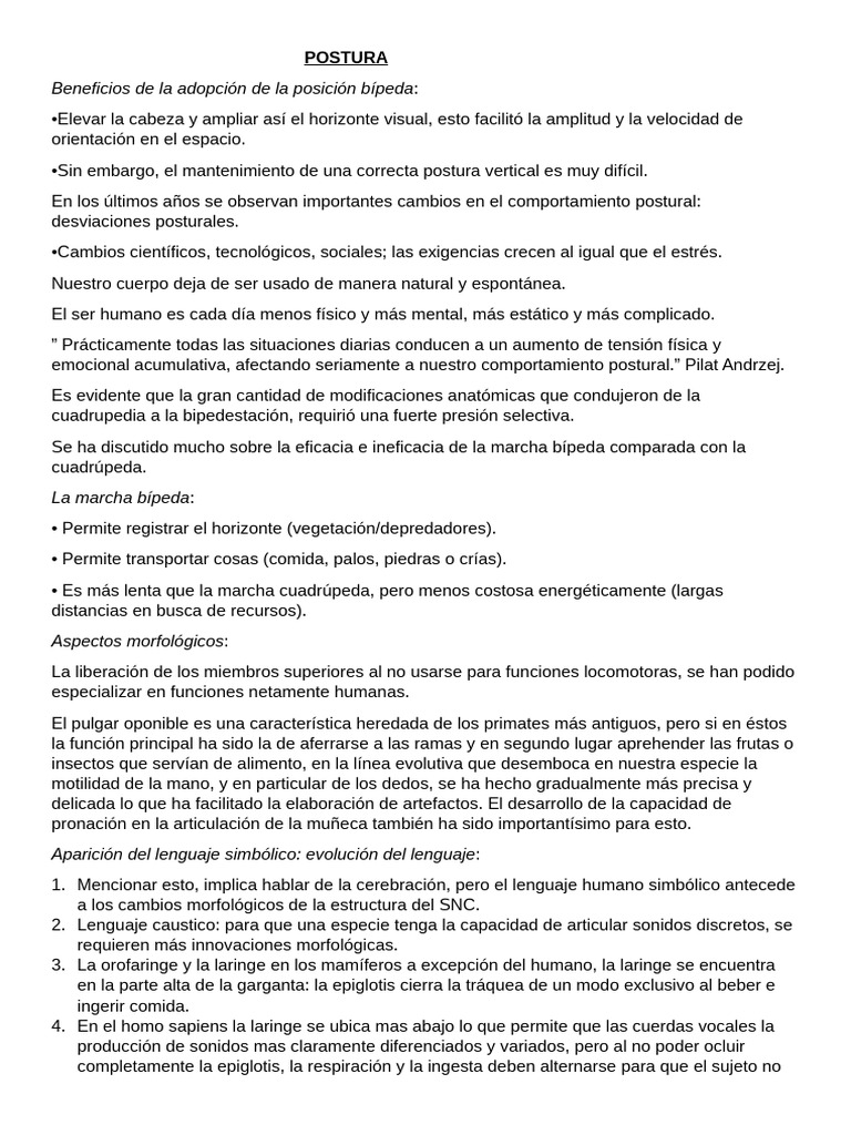 Beneficios y Mantenimiento de la Postura Bípeda | PDF | Evolución humana