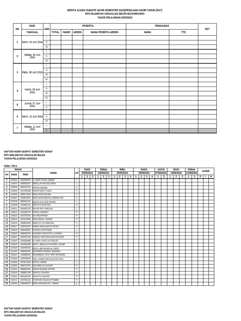 Berita Acara & Absen Siswa | PDF