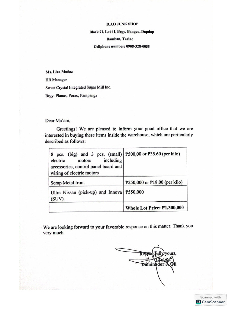 Sweet Crystal-Quotation Letter | PDF