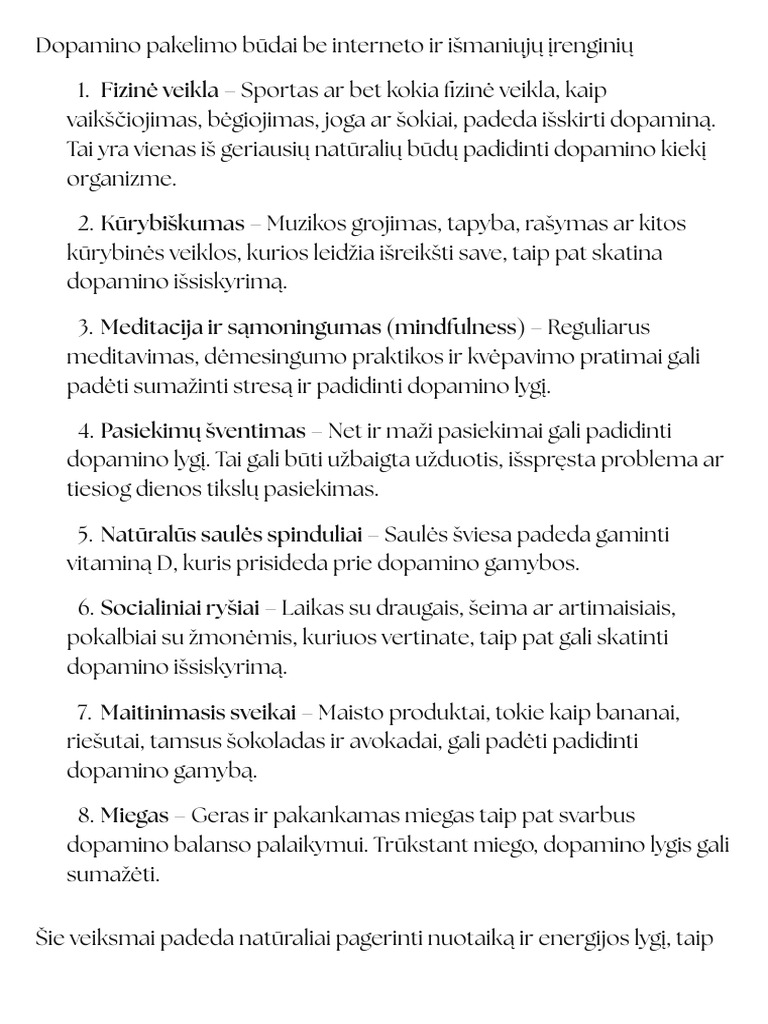 Dopamino pakelimo būdai be interneto ir išmaniųjų įrenginių apima ...