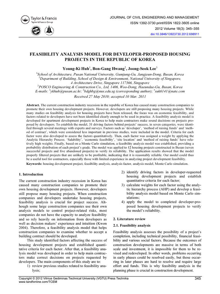 Feasibility Analysis Model For Developer Proposed Housing 2yswafbp0k ...