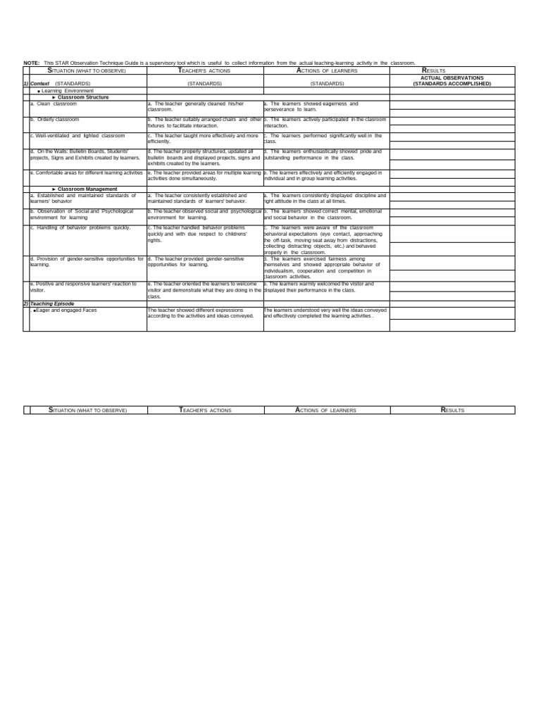 STAR Observation Technique Guide | PDF | Learning | Educational Assessment