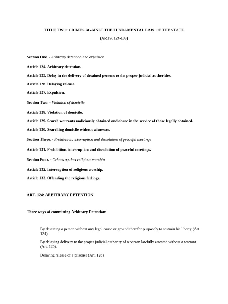 Crimes Against State Law: Arbitrary Detention | PDF | Detention ...