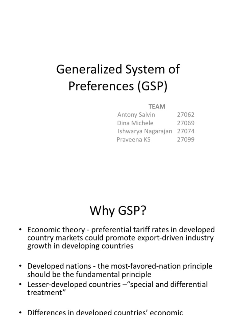 Generalized System of Preferences (GSP) | PDF | General Agreement On ...