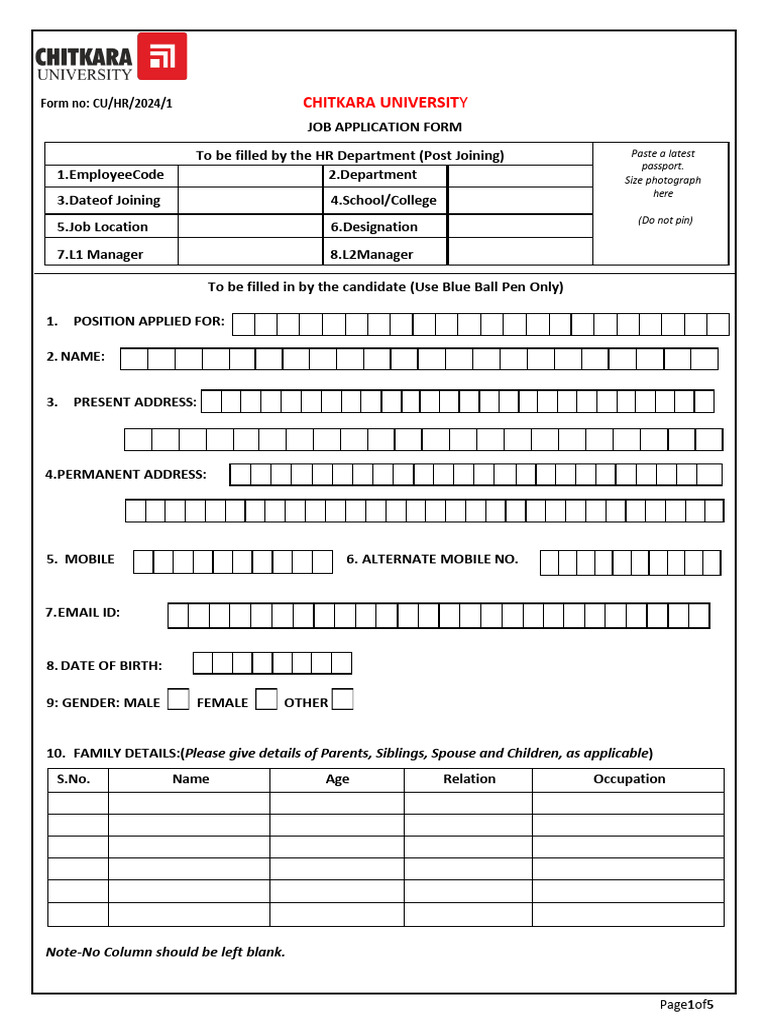 Chitkara University Job Application Form | PDF