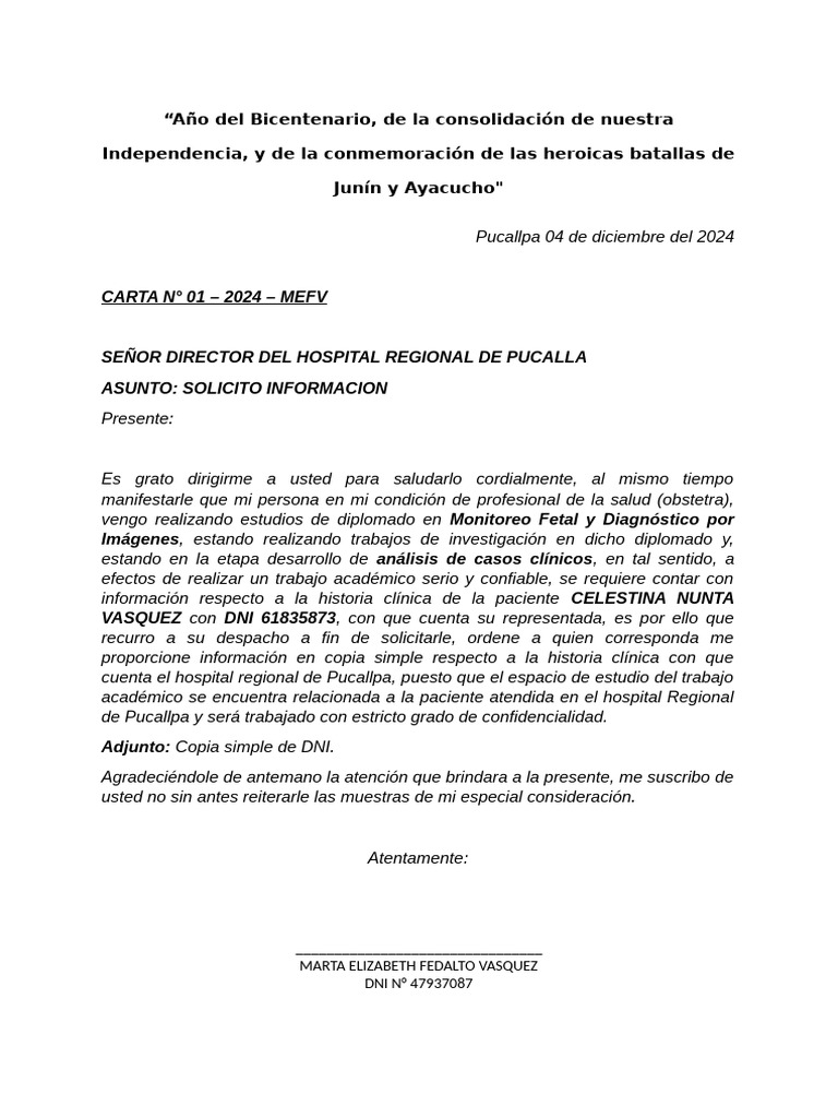 Solicitud de Información Clínica | PDF