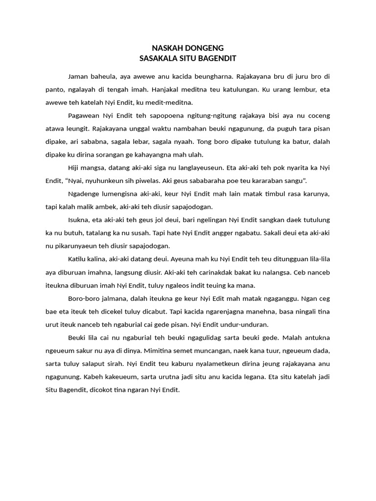 NASKAH Dongeng Sunda Sasakala Situ Bagendit | PDF