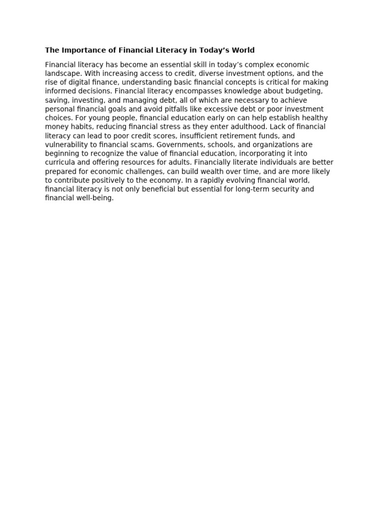 Importance of Financial Literacy Today | PDF
