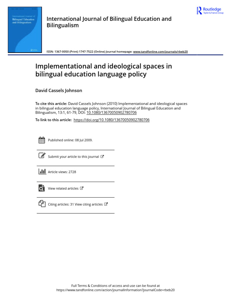 Implementational and Ideological Spaces in Bilingual Education Language Policy | PDF | English ...