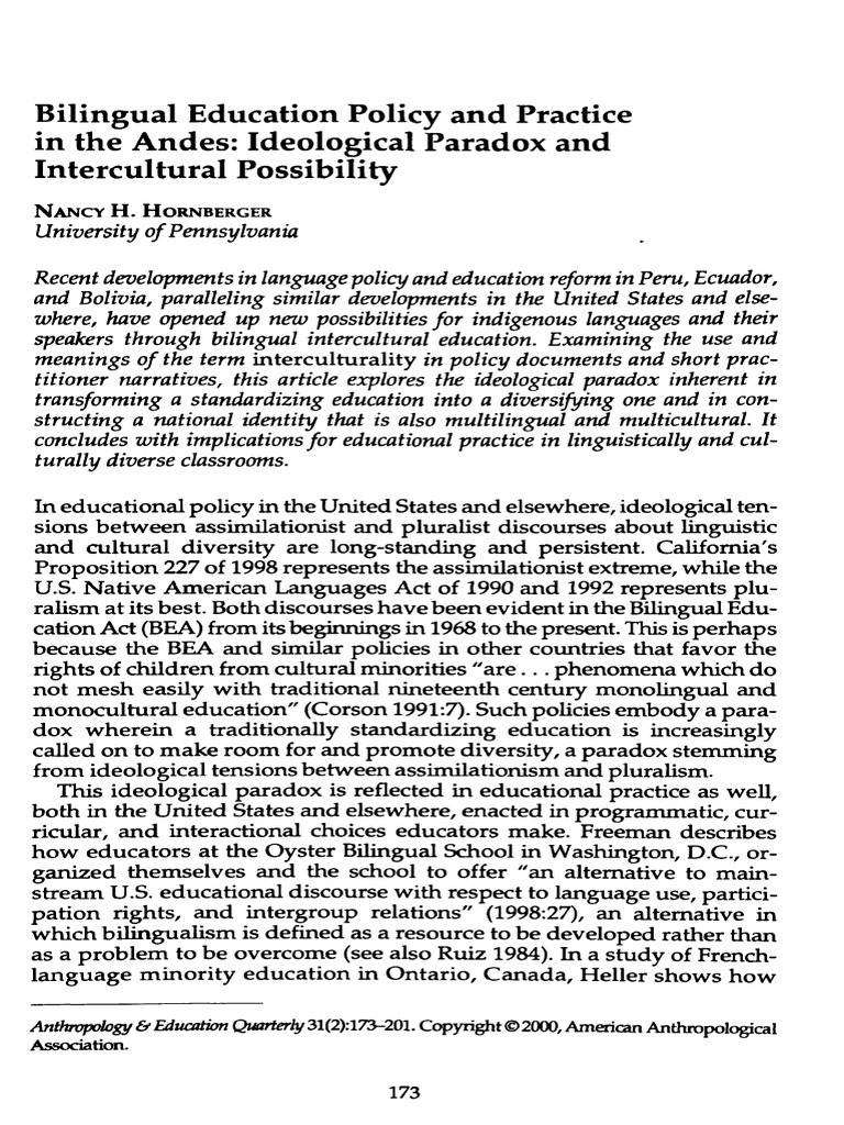 Anthropology Edu Quarterly - 2008 - Hornberger - Bilingual Education ...
