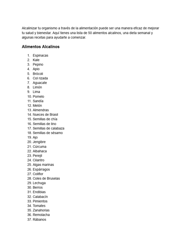 50 Alimentos Alcalinos y Dieta Semanal | PDF | ensalada | Cocina