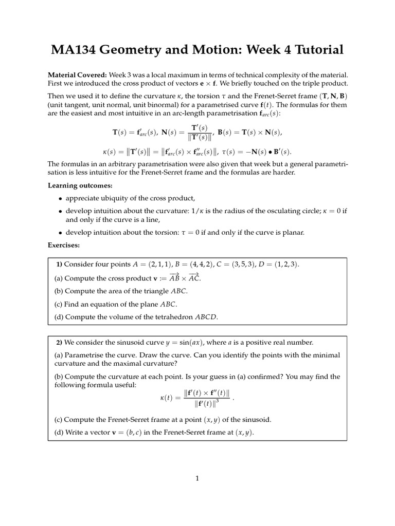 GM Tutorial Week 4 Problems | PDF | Curvature | Mathematical Objects