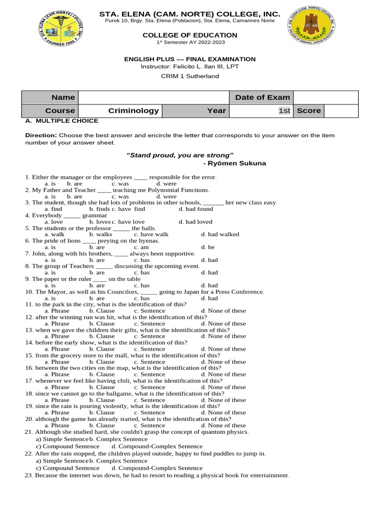 English Plus Final Exam | PDF | Linguistics | Semantics