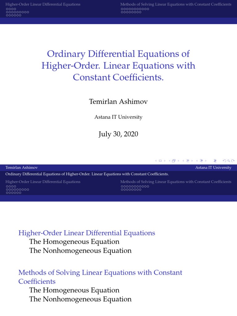 4 Ordinary Differential Equations Of Higher Order Linear Equations With Constant Coefficients