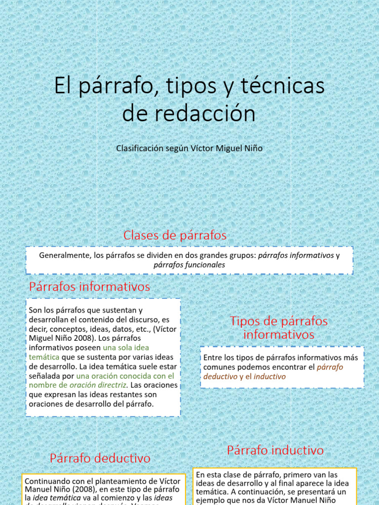 Tipos y técnicas de párrafos en redacción | PDF