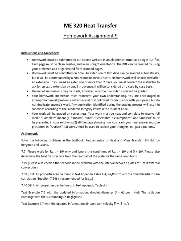 ME 320 Heat Transfer HW 9 Guide | PDF | Heat Transfer | Physics