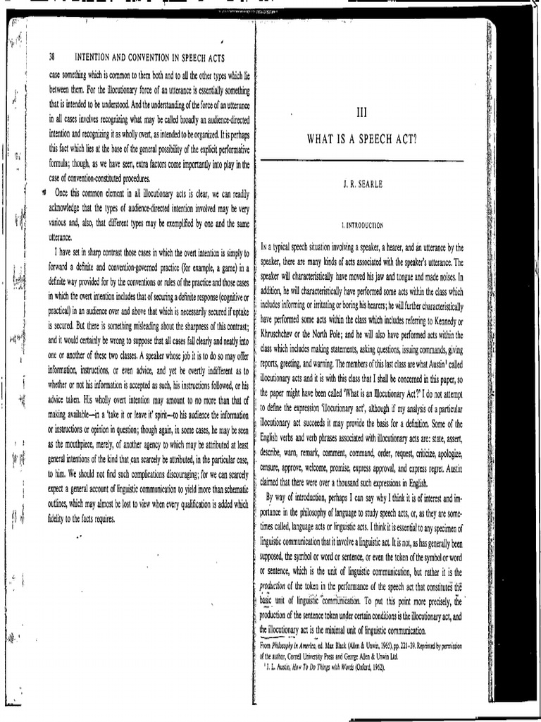 Searle - What Is A Speech Act | PDF