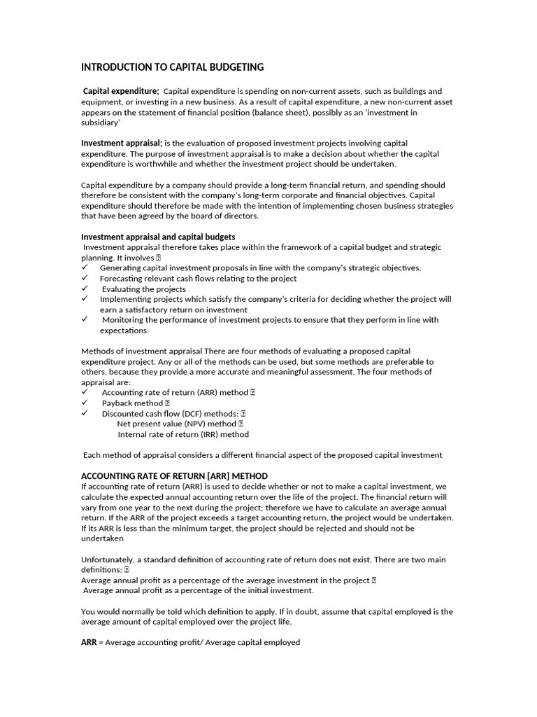 Capital Budgeting and Investment Appraisal | PDF | Capital Budgeting ...