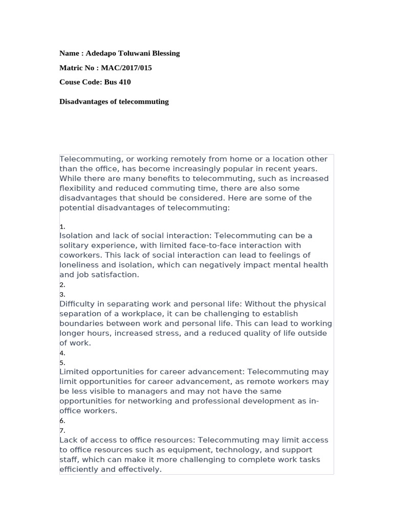 telecommuting assigned | PDF