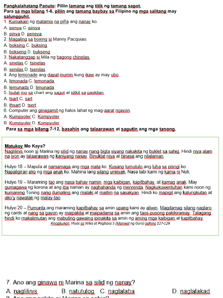 Review in Filipino | PDF