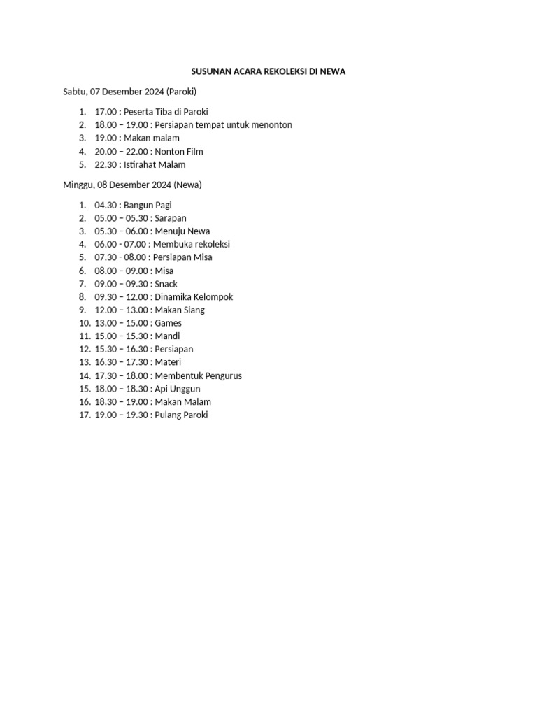 Susunan Acara Rekoleksi Di Newa | PDF