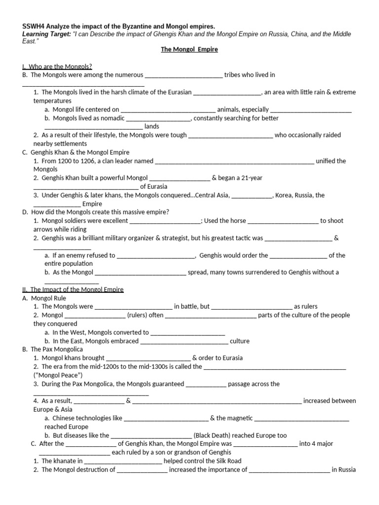 Copy of SSWH4e Genghis Khan & the Mongol Empire | PDF | Mongol Empire ...
