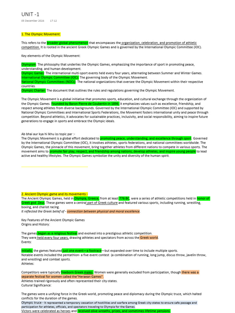 Olympic Education Unit - 1 OKOK | PDF | Olympic Games | Multi Sport Events