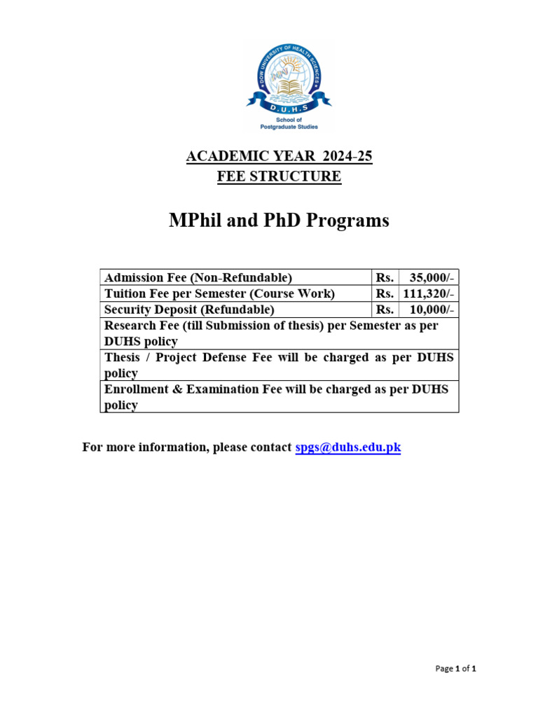 Mphil Phd Fee Structure | PDF