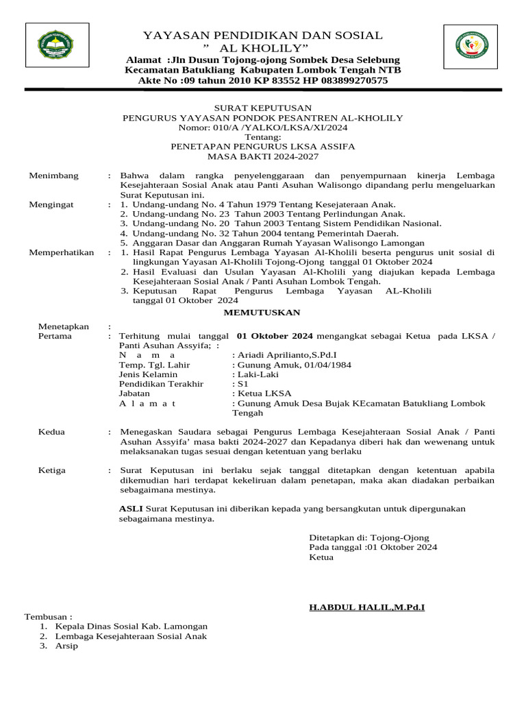 SK Lksa Dan Lkslu Al Kholili | PDF