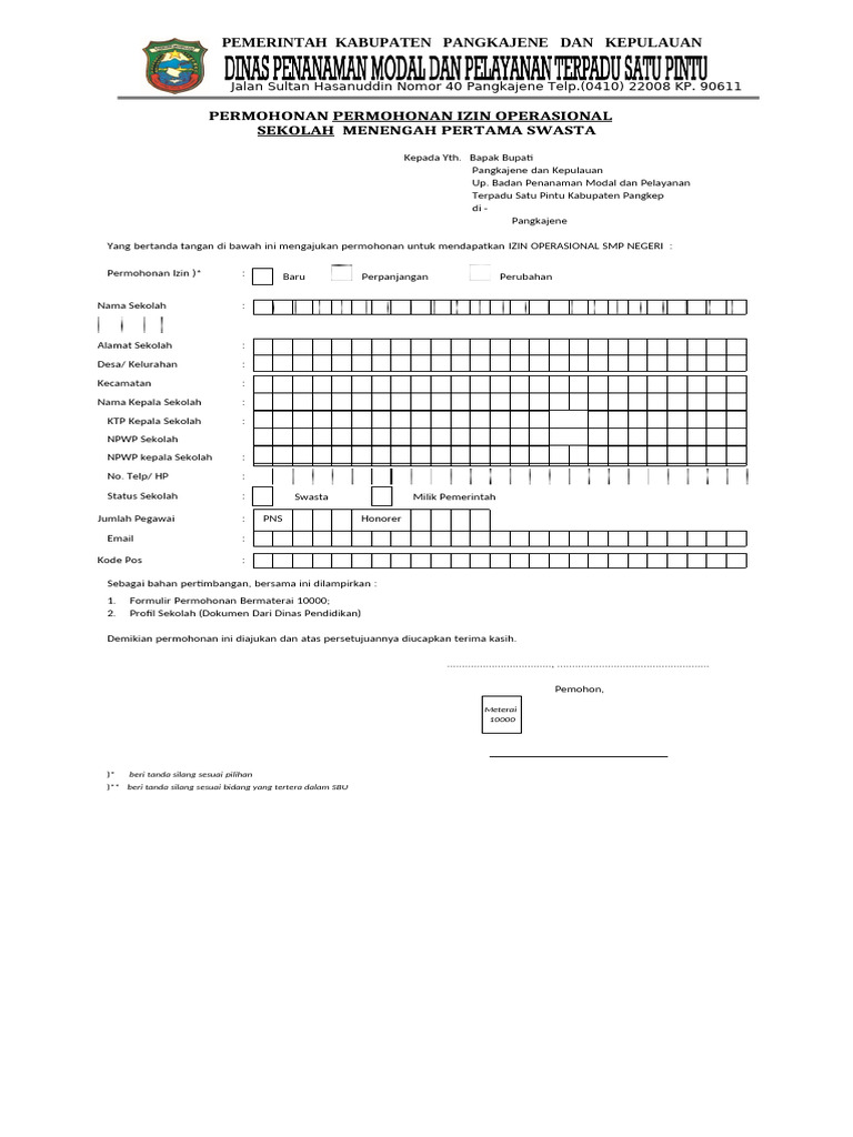 Izin-Operasional-Smp-Negeri Swasta Aslam | PDF