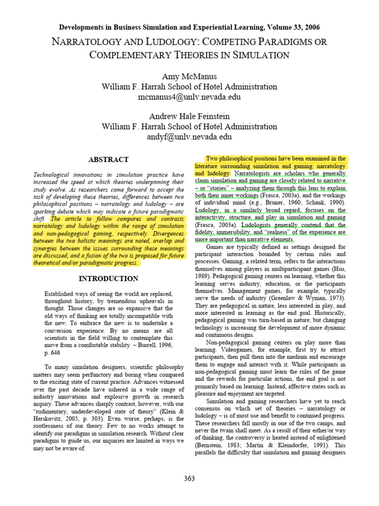 546-Article Text-Narratology and Ludology | PDF | Paradigm | Simulation