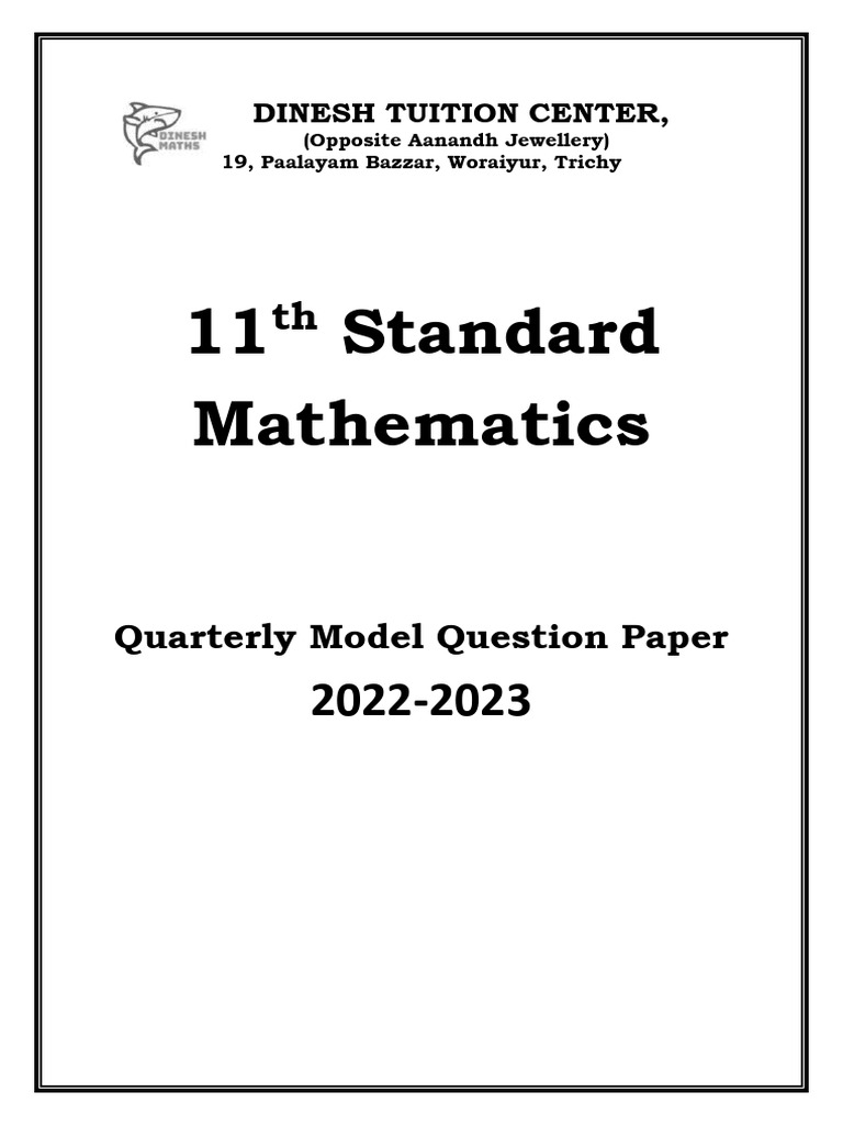 11th Maths EM Quarterly Exam Model Question Paper 2022 English Medium ...
