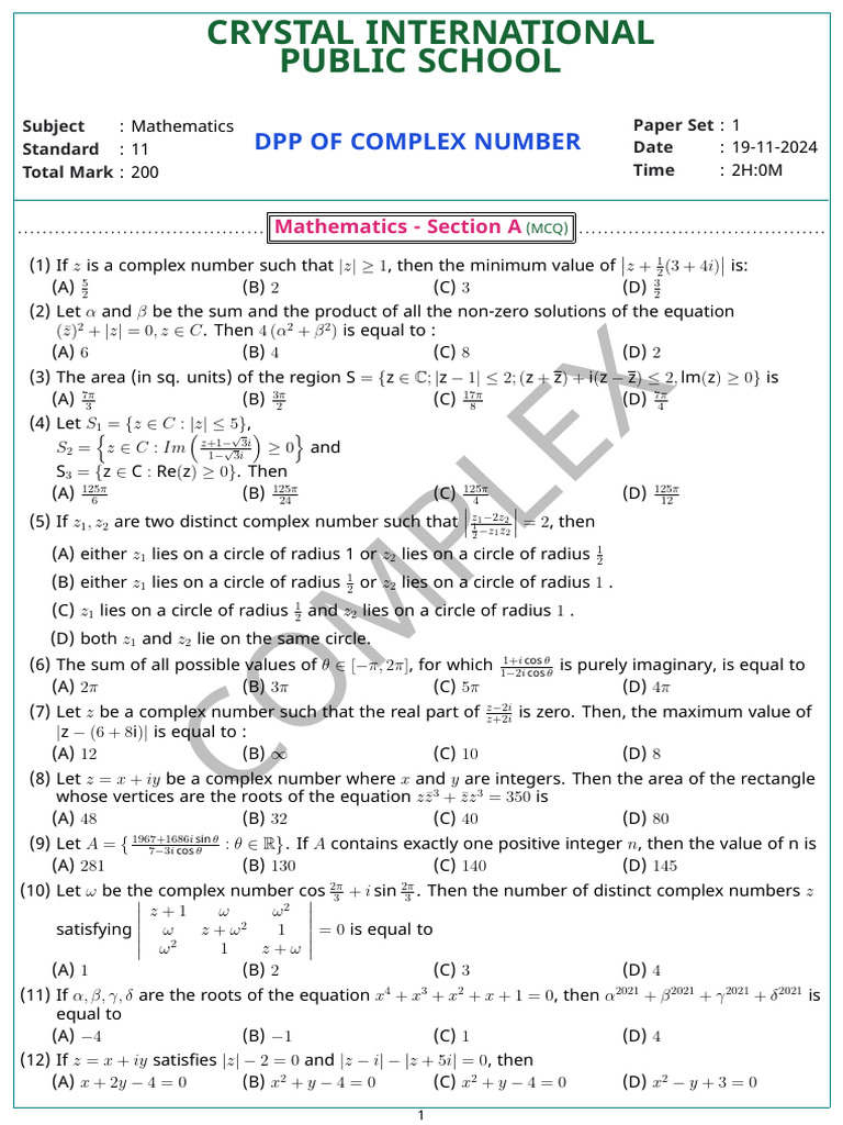 DPP of Complex Number 1731995372 | PDF | Square Root | Zero Of A Function