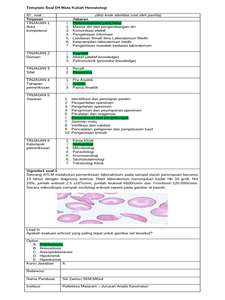 Soal Ukom HEMATOLOGI D4 2021 | PDF