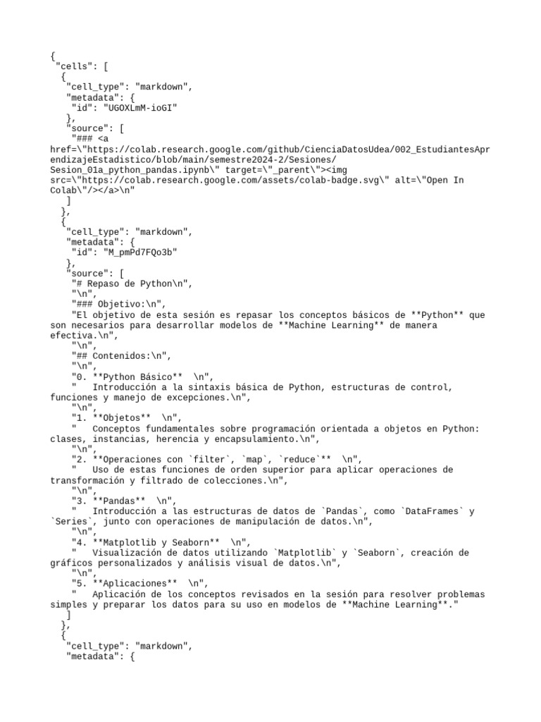 Sesion 01a Python Pandas - Ipynb | PDF | Objeto (informática) | Python (lenguaje de programación)