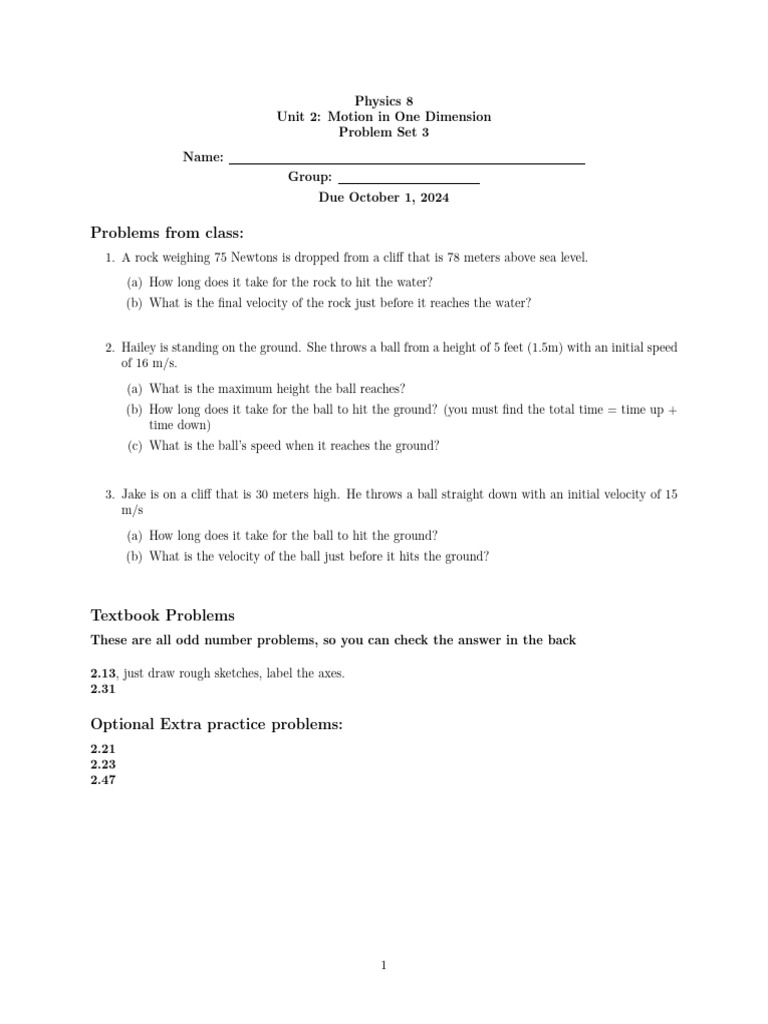High School Physics Problem Set | PDF