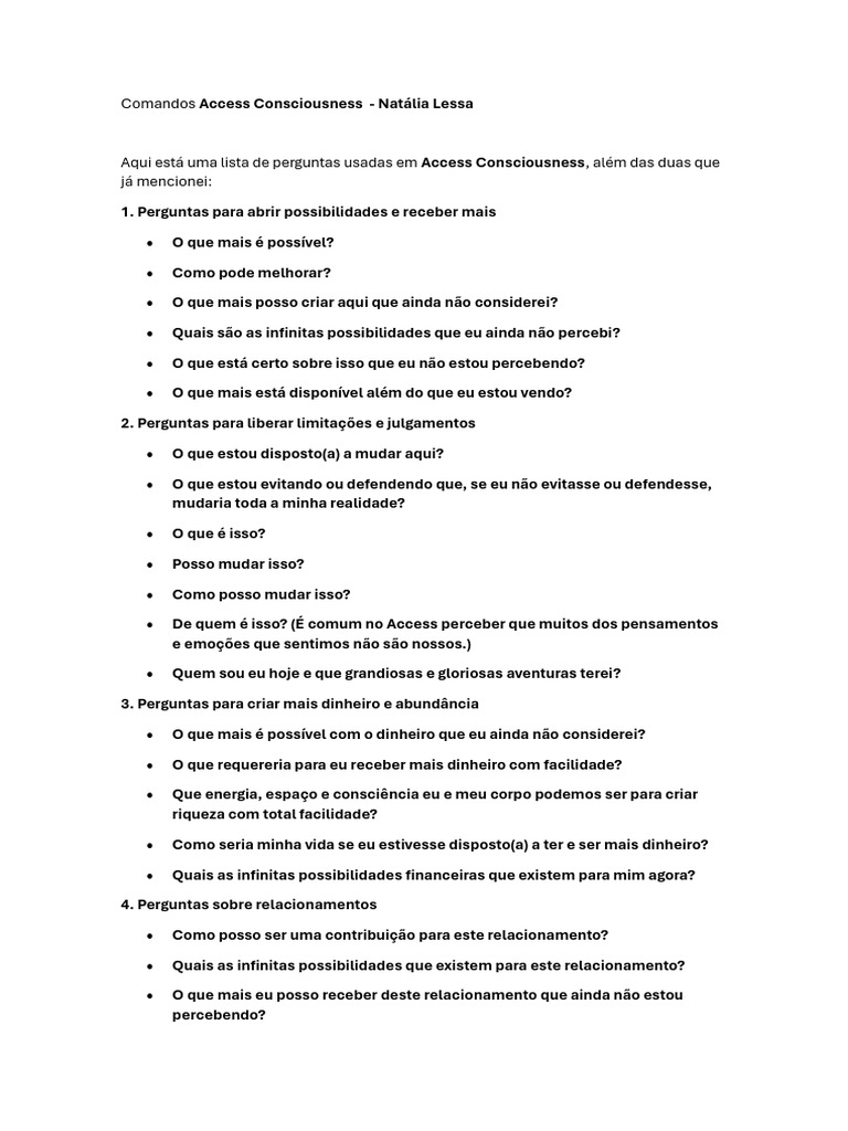 Access Consciousness Comandos | PDF | Pensamento | Vida
