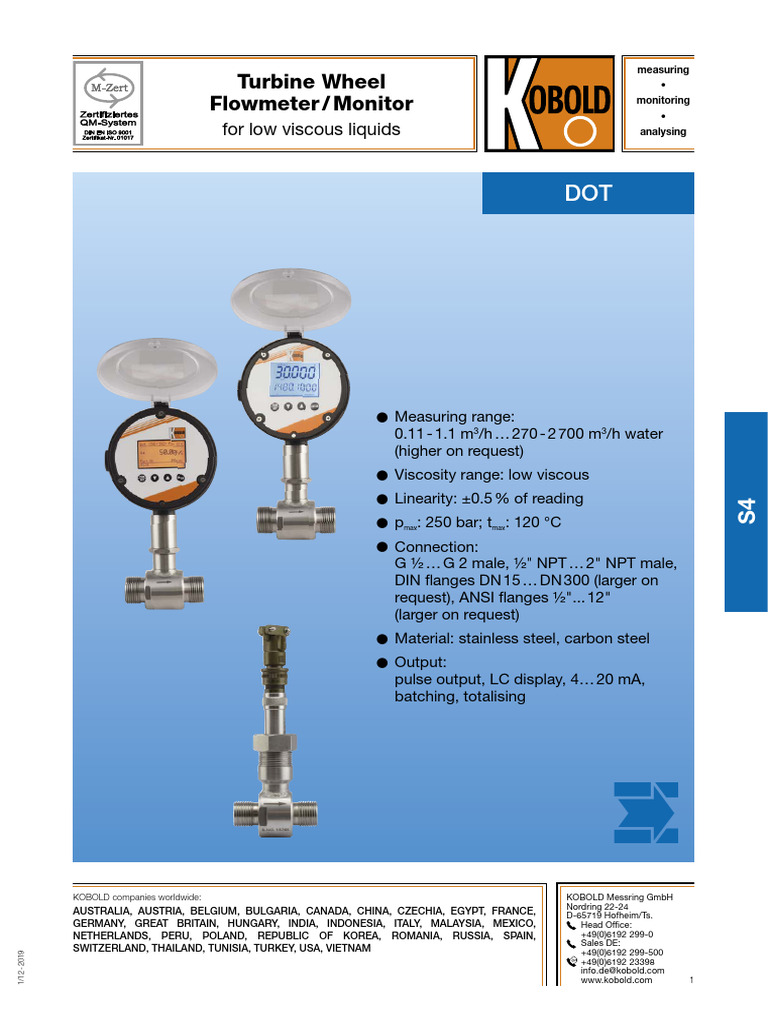 Datasheet Flow Meter Turbine Stainless Steel Dot German Metric | PDF ...