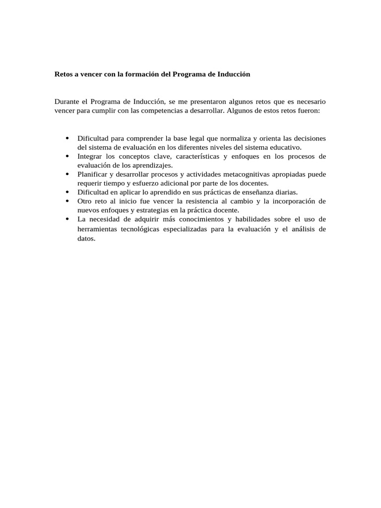 Retos a vencer con la formación del Programa de Inducción | PDF