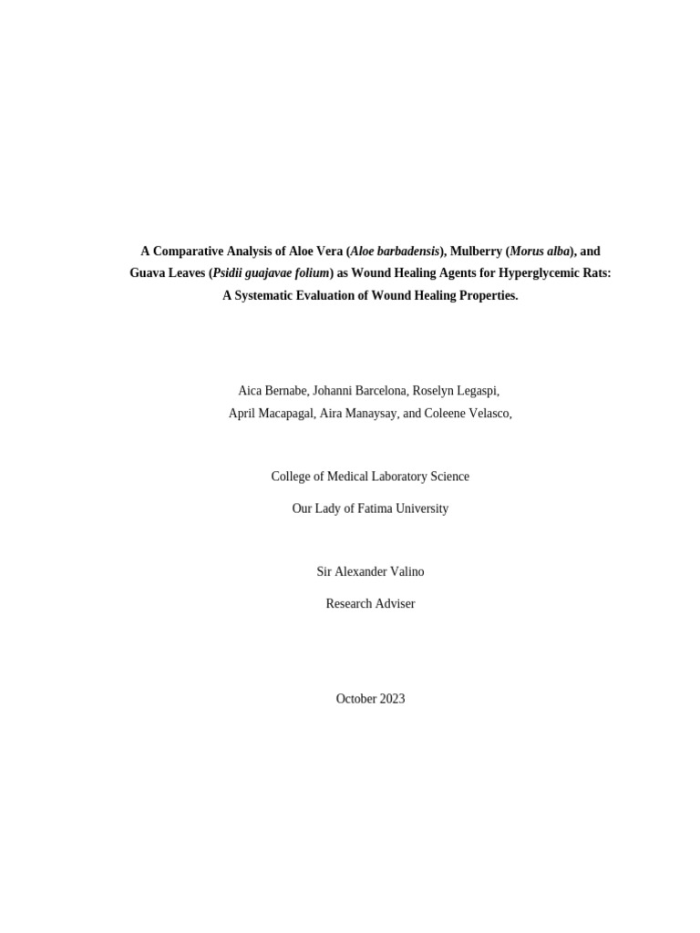 Different TOC Thesis - AV J GL J and ML | PDF | Healing | Wound