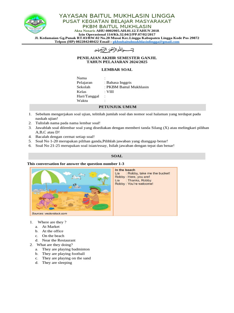 SOAL PAS B.ING GANJIL KELAS 8 SMP 24-25 | PDF