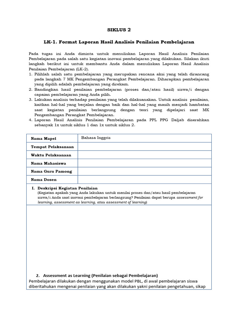 Format Laporan Hasil Analisis Penilaian Pembelajaran | PDF