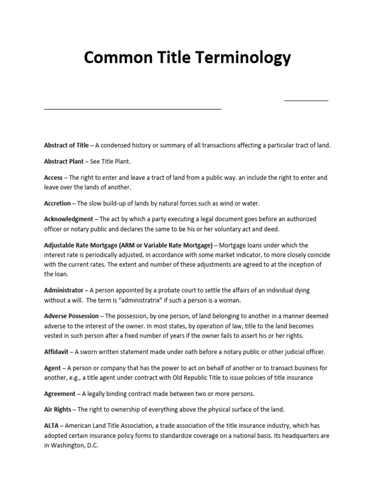 Common Title Terminology | PDF | Mortgages | Mortgage Law