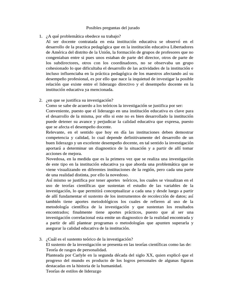 Posibles preguntas del jurado | PDF | Cognición | Metodología