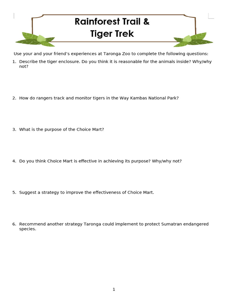 Taronga Zoo Fieldwork Reflection | PDF