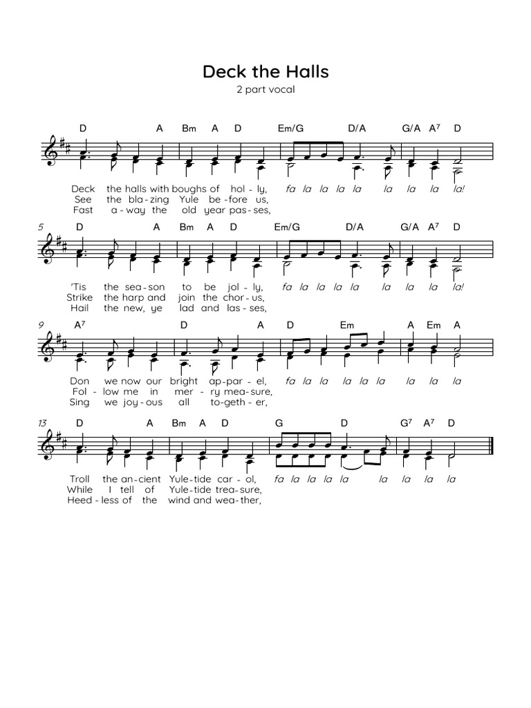 deck the halls 2 part vocal arrangement | PDF | Christmas Carols ...