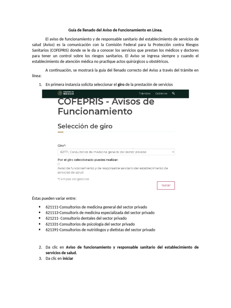 Guía para Aviso de Funcionamiento | PDF